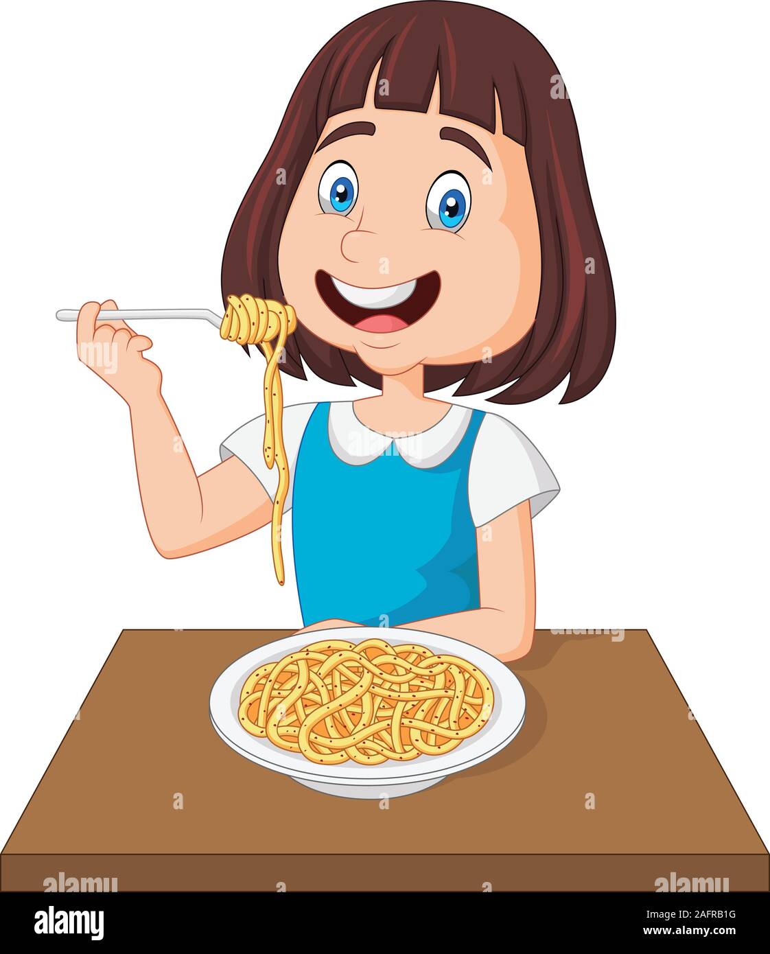 Little girl eating spaghetti Stock Vector Image & Art - Alamy