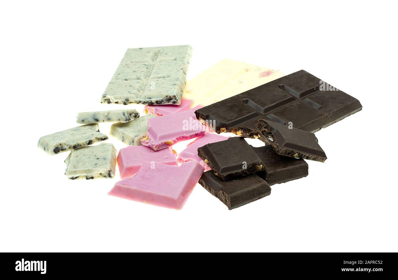 Chocolate pieces and bar on white background, Pictures of chocolate ...