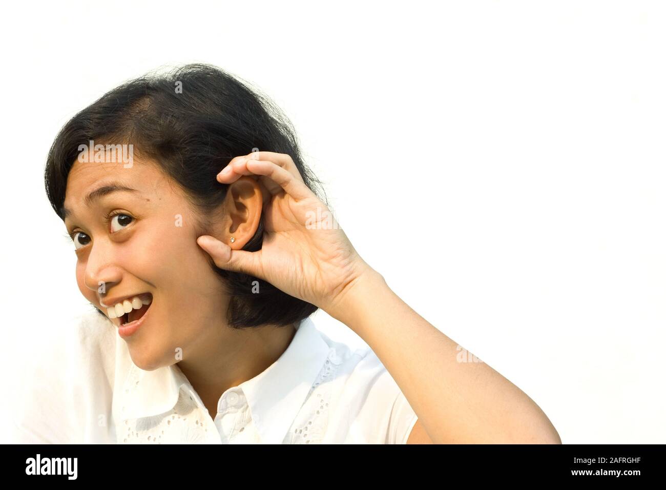 Gesture of Southeast Asian Young Woman Overhear a Conversation Isolated ...