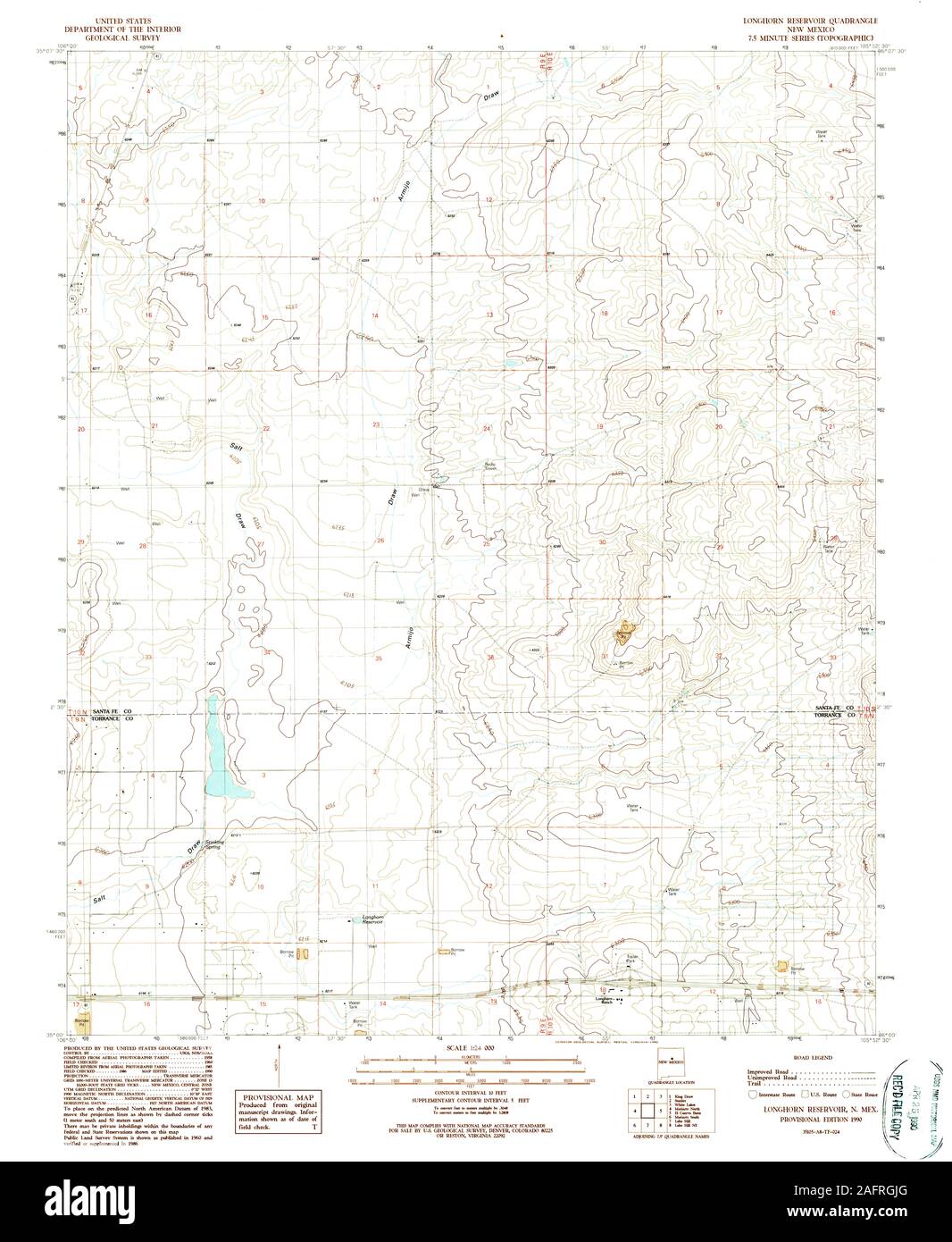 USGS TOPO Map New Mexico NM Longhorn Reservoir 193888 1990 24000 ...