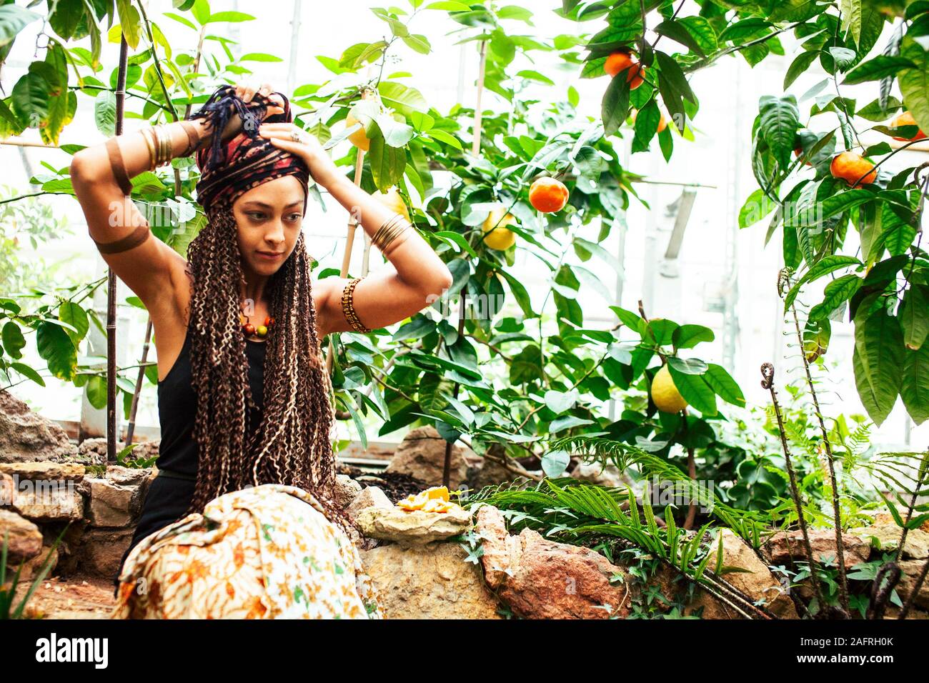 pretty islam woman in orange grove smiling, real muslim girl cheerful ...