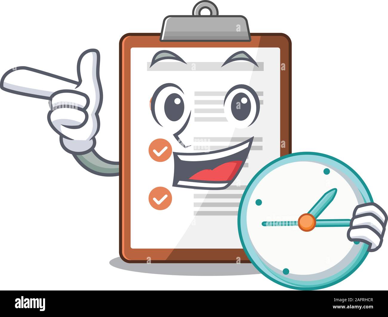 smiling clipboard Scroll cartoon character style with clock Stock ...