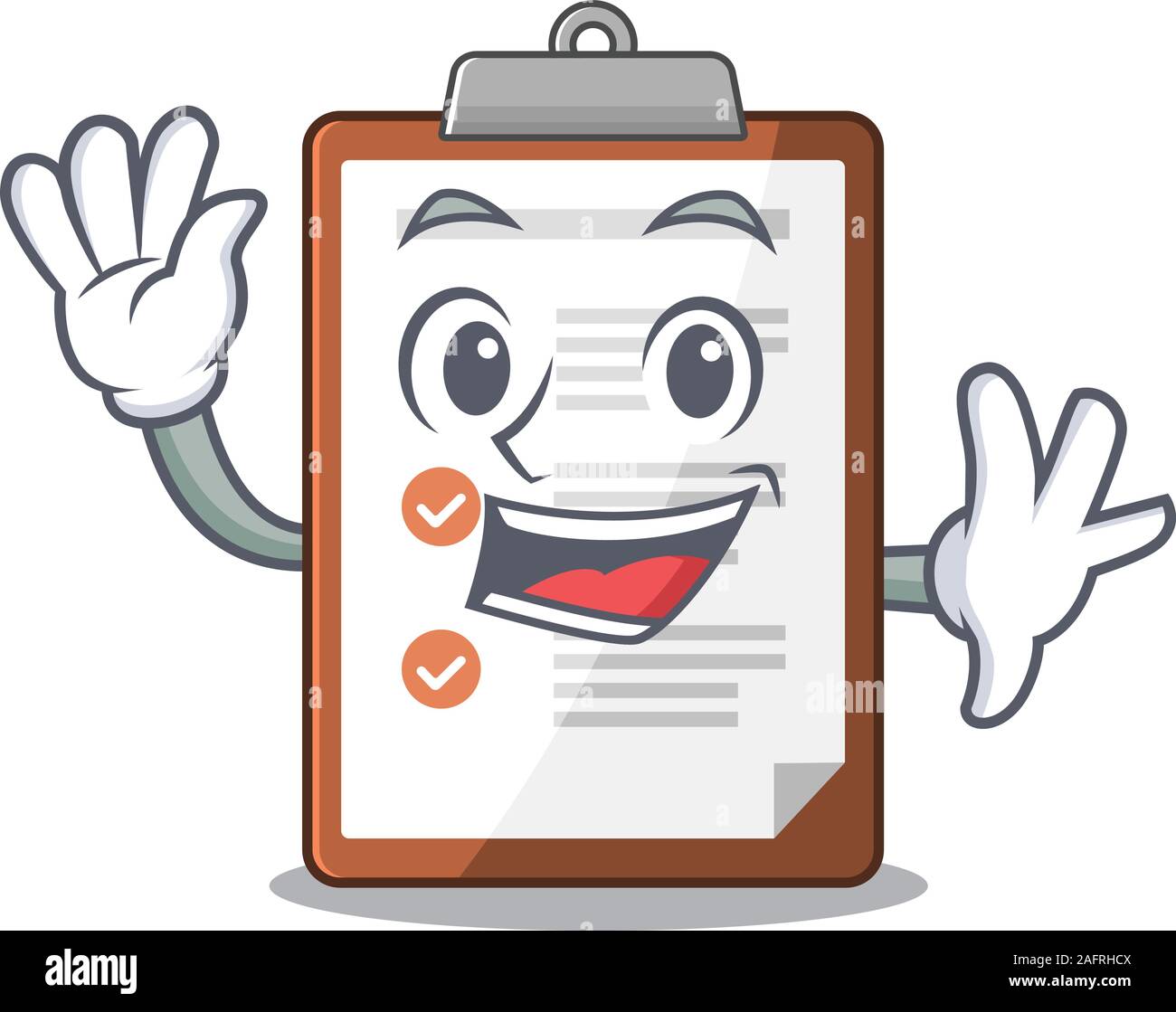 Waving cute smiley clipboard Scroll cartoon character design Stock ...