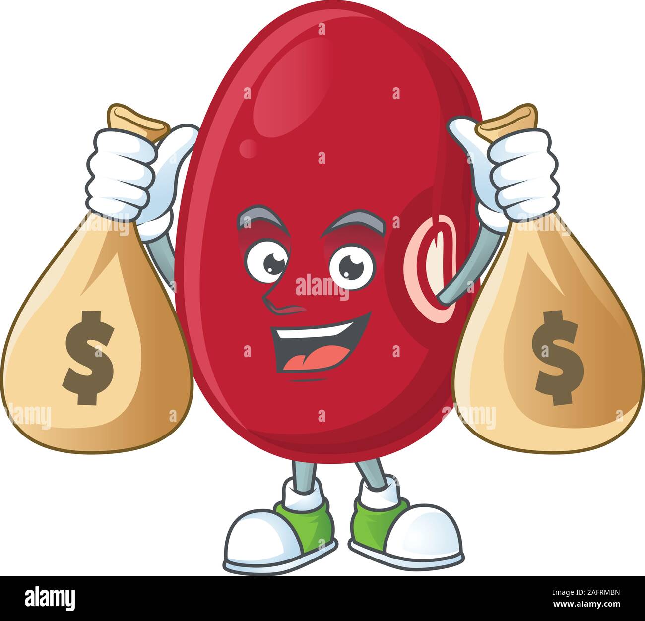 Happy adzuki beans cartoon character with two money bags Stock Vector ...