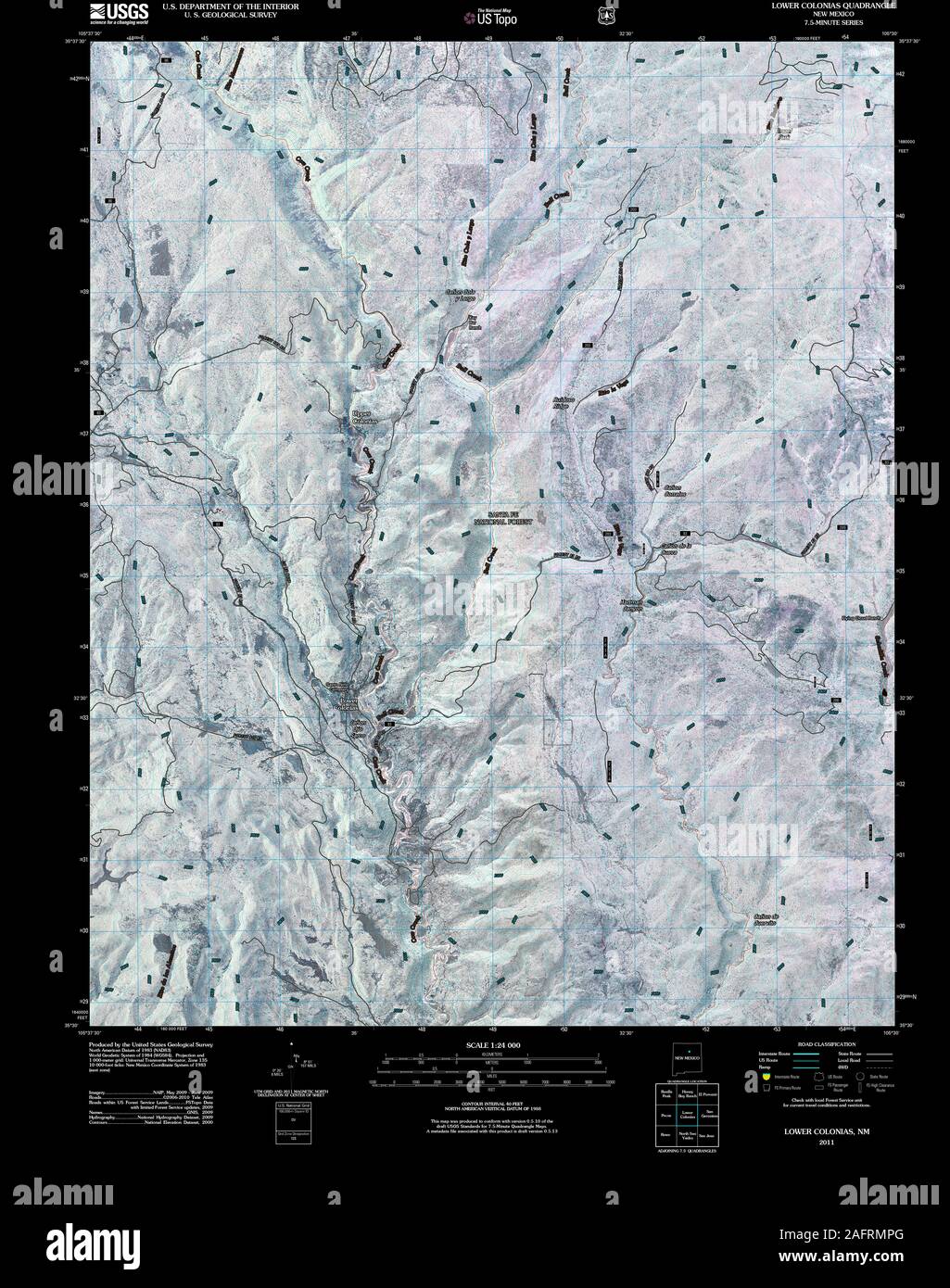 USGS TOPO Map New Mexico NM Lower Colonias 20110207 TM Inverted ...