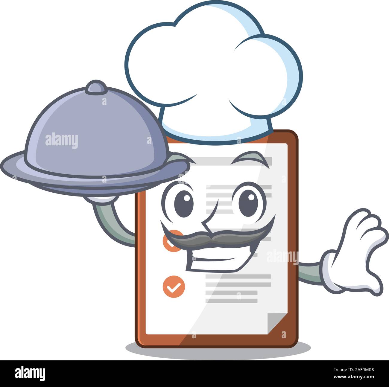 cartoon design clipboard Scroll as a Chef with food on tray Stock ...