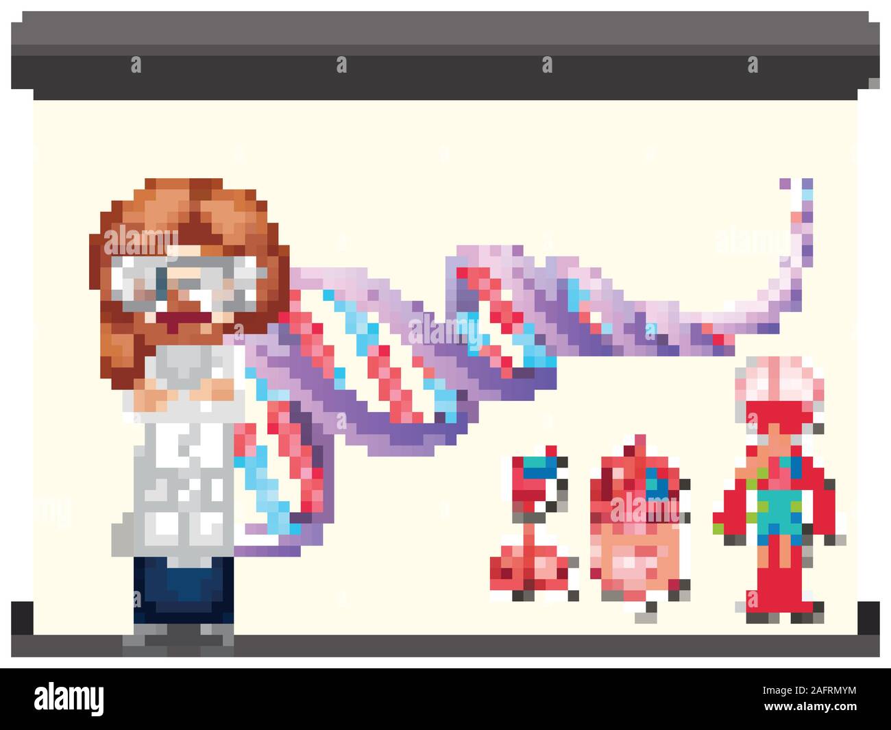 Scientist with diagram showing human DNA illustration Stock Vector ...