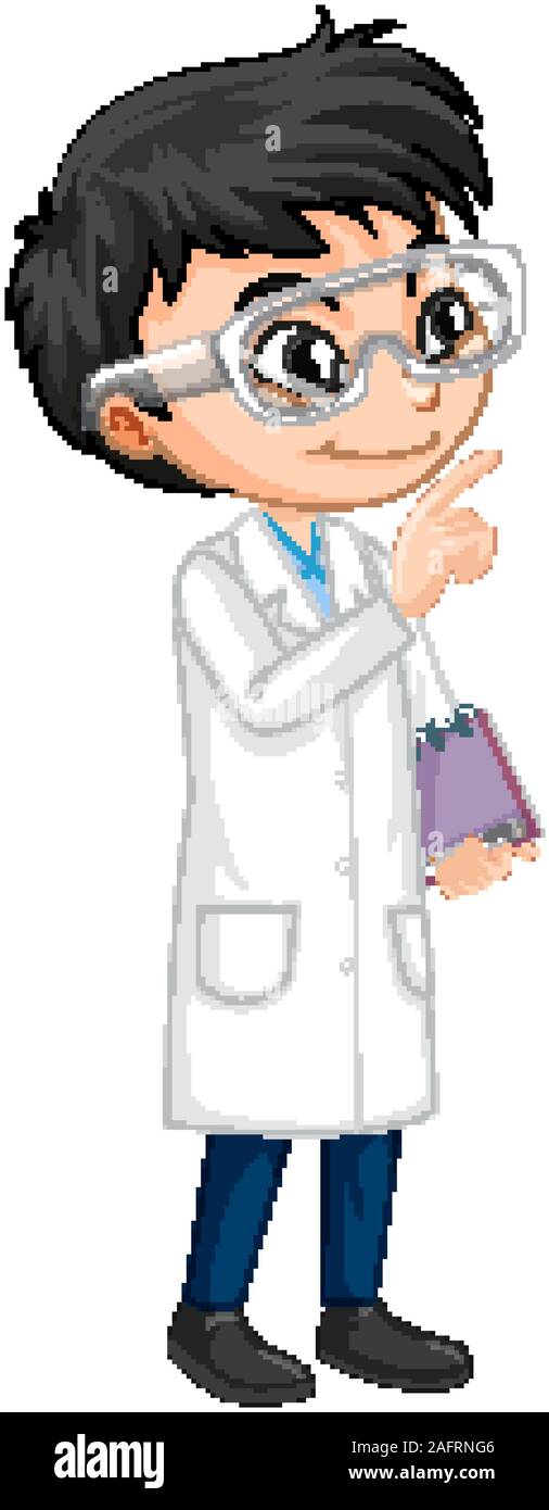 Boy in science gown on isolated background illustration Stock Vector ...