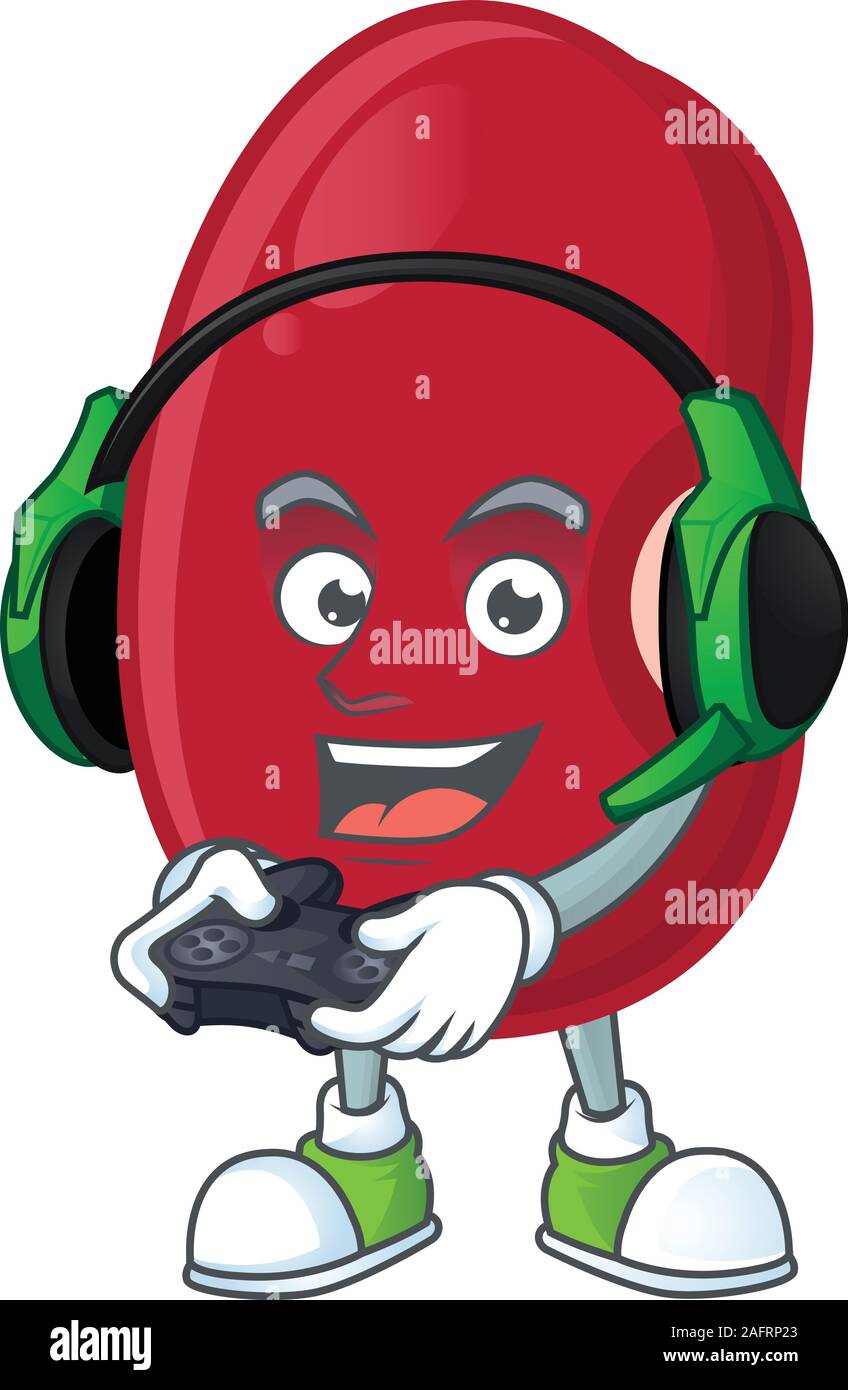mascot icon of adzuki beans with headphone and controller Stock Vector ...