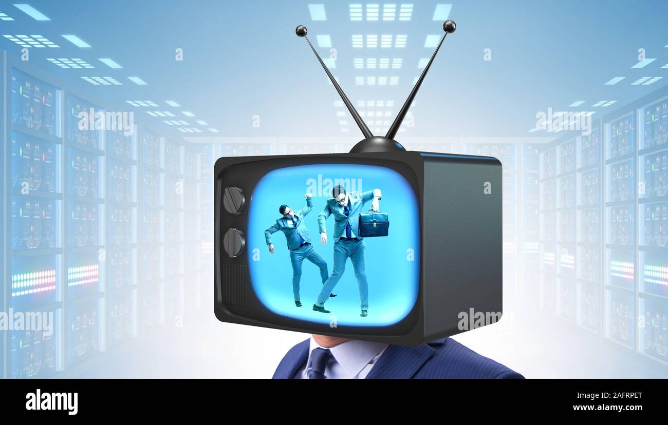 The man with television head in tv addiction concept Stock Photo - Alamy