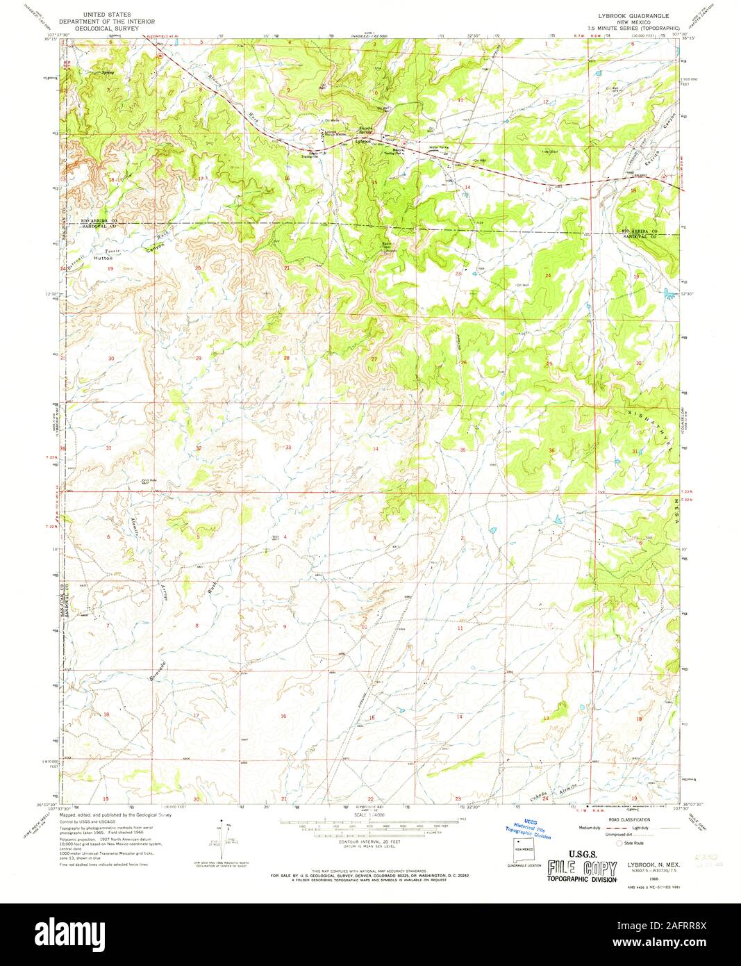 USGS TOPO Map New Mexico NM Lybrook 191400 1966 24000 Restoration Stock ...