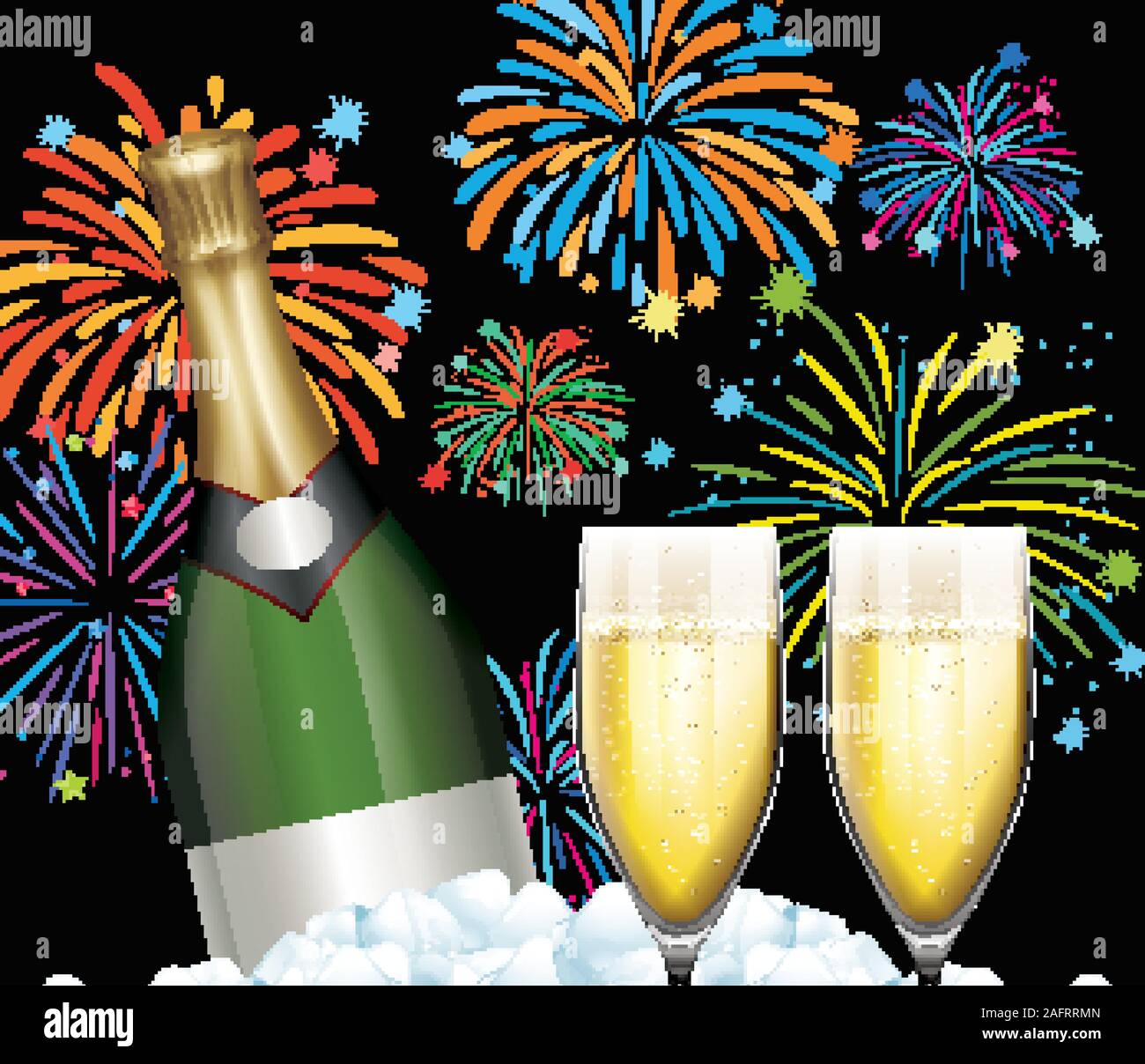 Background with two glasses of champagne and fireworks illustration ...