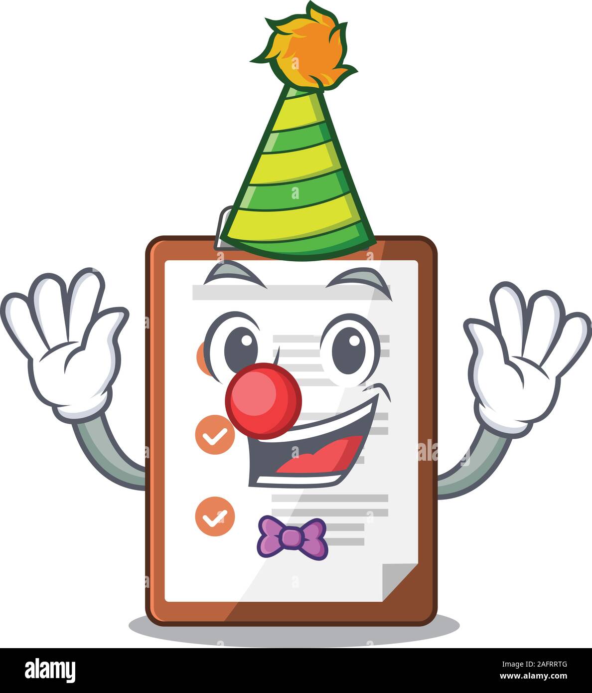 Cute and Funny Clown clipboard Scroll cartoon character mascot style ...