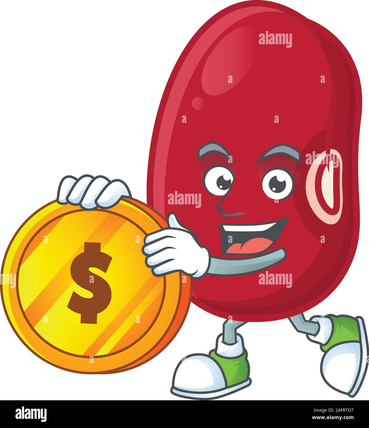 happy face adzuki beans cartoon character with gold coin Stock Vector ...