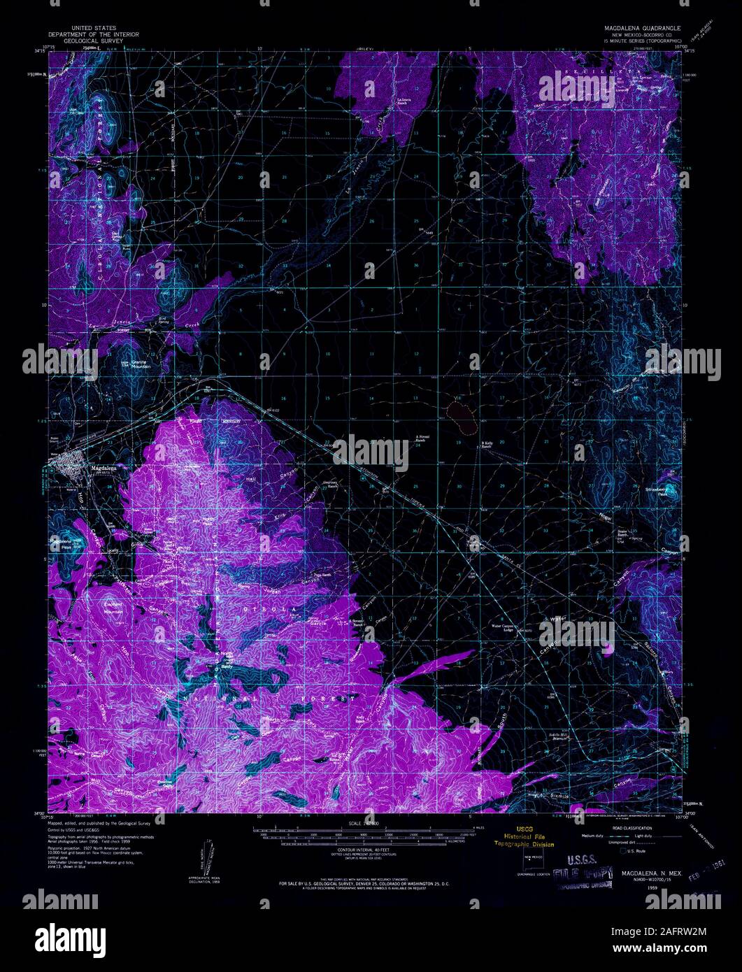 USGS TOPO Map New Mexico NM Magdalena 191414 1959 62500 Inverted ...