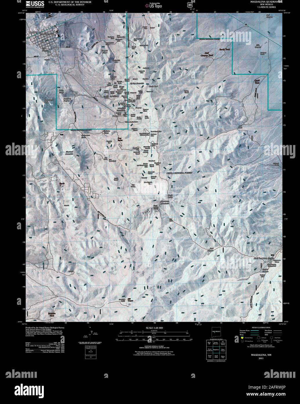 USGS TOPO Map New Mexico NM Magdalena 20110210 TM Inverted Restoration ...