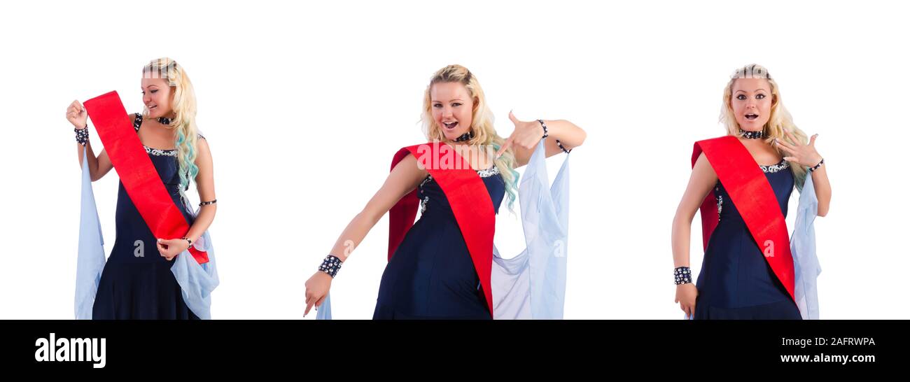 The beauty contest winner isolated on the white Stock Photo - Alamy