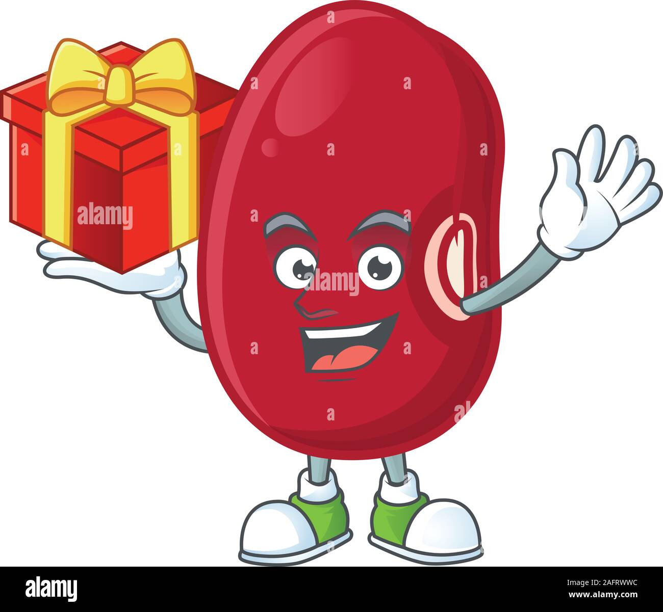 Adzuki beans cartoon character with a box of gift Stock Vector Image ...