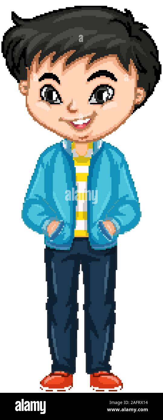 Boy in blue jacket on isolated background illustration Stock Vector ...