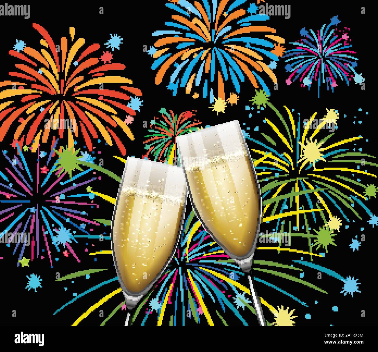 Background with two glasses of champagne and fireworks illustration ...