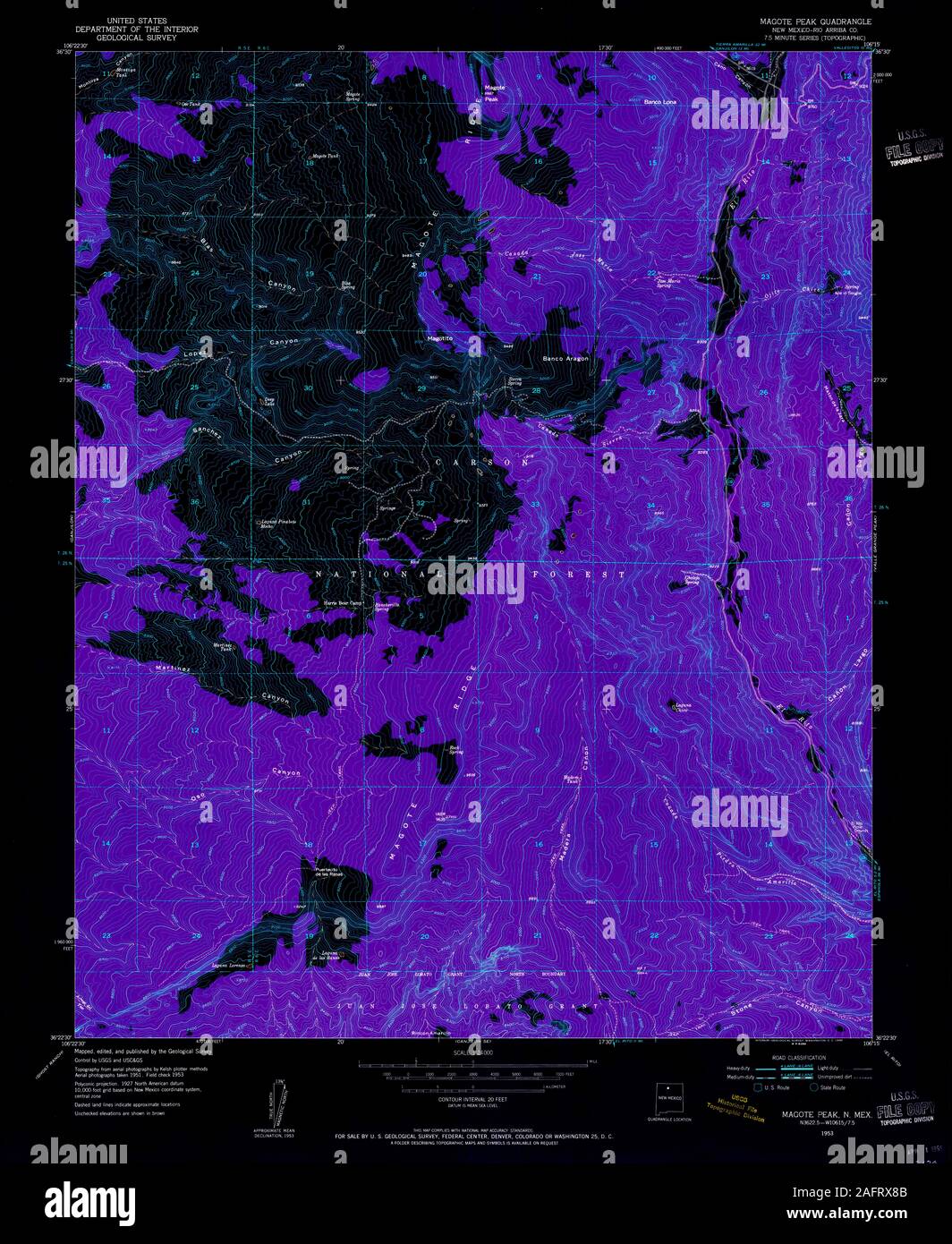 USGS TOPO Map New Mexico NM Magote Peak 191419 1953 24000 Inverted ...