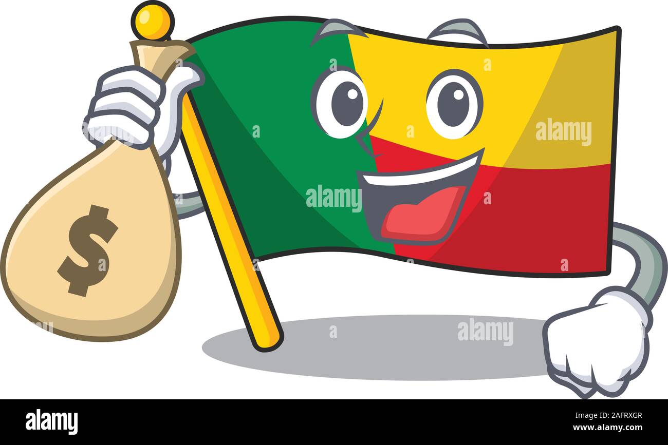 Smiley flag benin Scroll cartoon character with money bag Stock Vector ...
