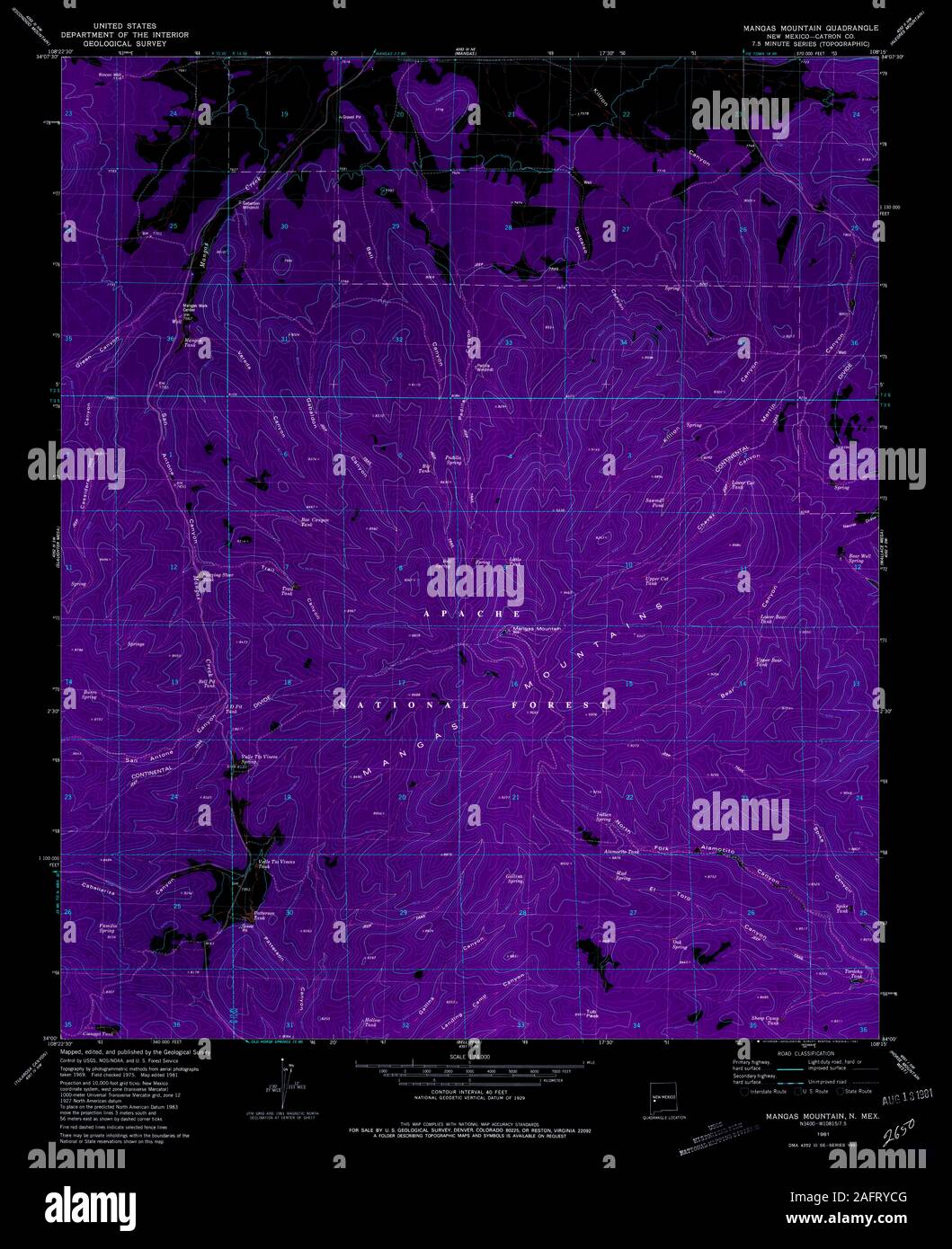 USGS TOPO Map New Mexico NM Mangas Mountain 191434 1981 24000 Inverted ...