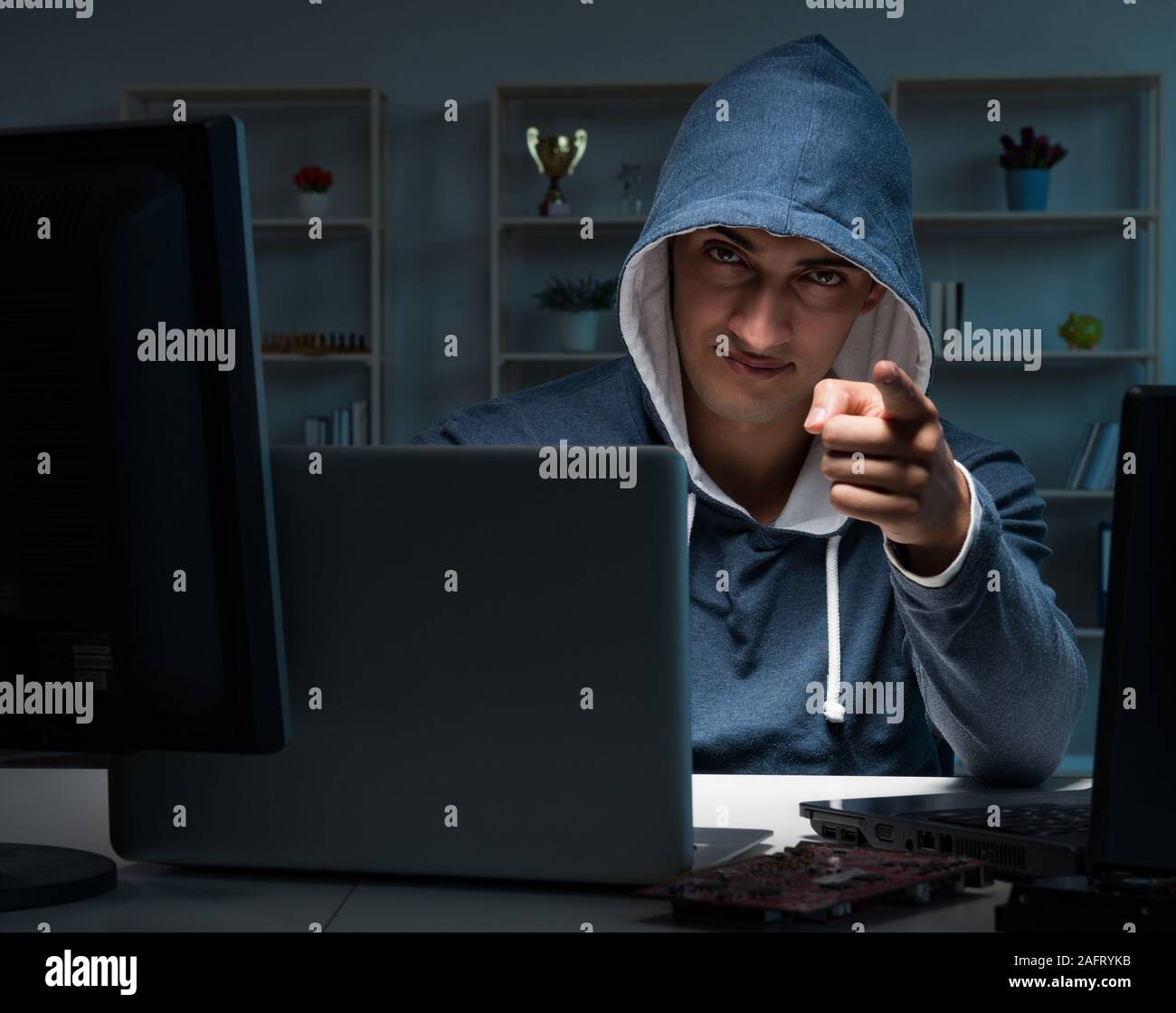 The hacker hacking computer at night Stock Photo - Alamy