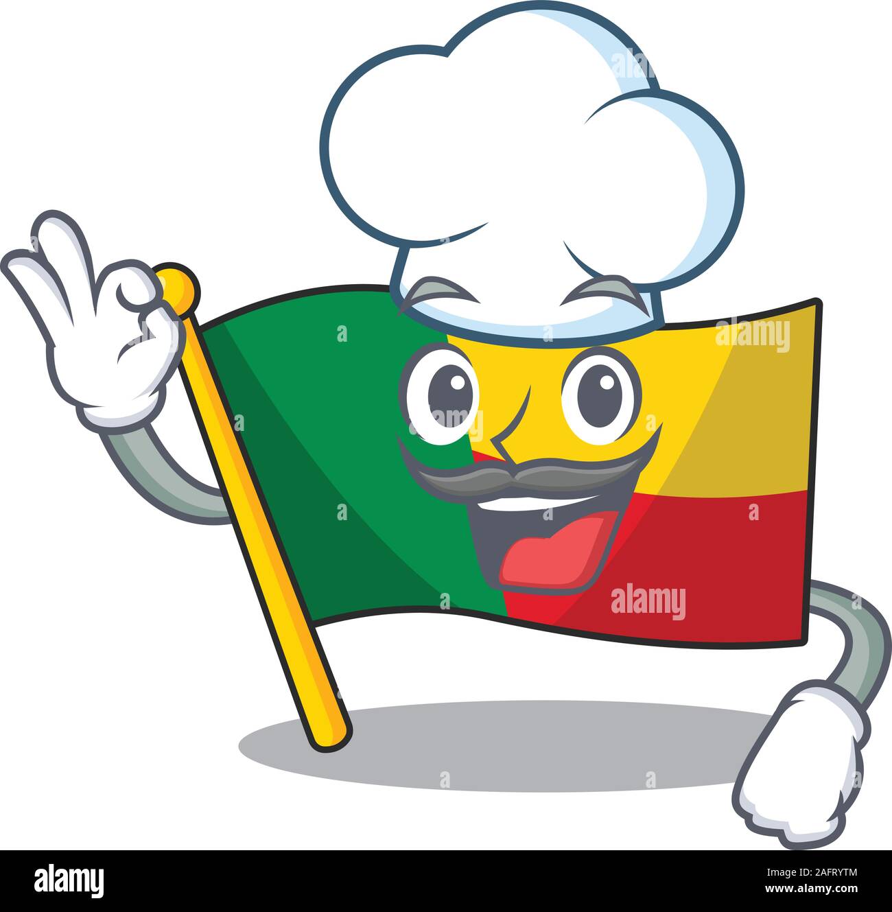 Funny Chef flag benin Scroll cartoon character wearing white hat Stock ...