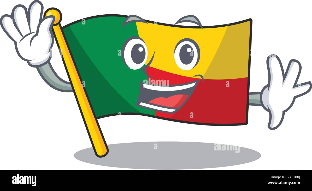 Waving cute smiley flag benin Scroll cartoon character design Stock ...