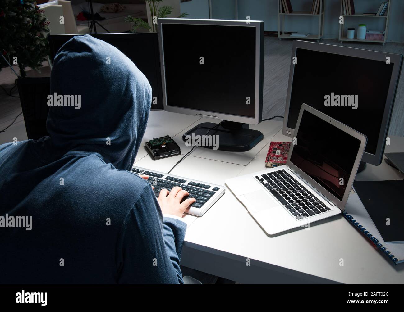 The hacker hacking computer at night Stock Photo - Alamy