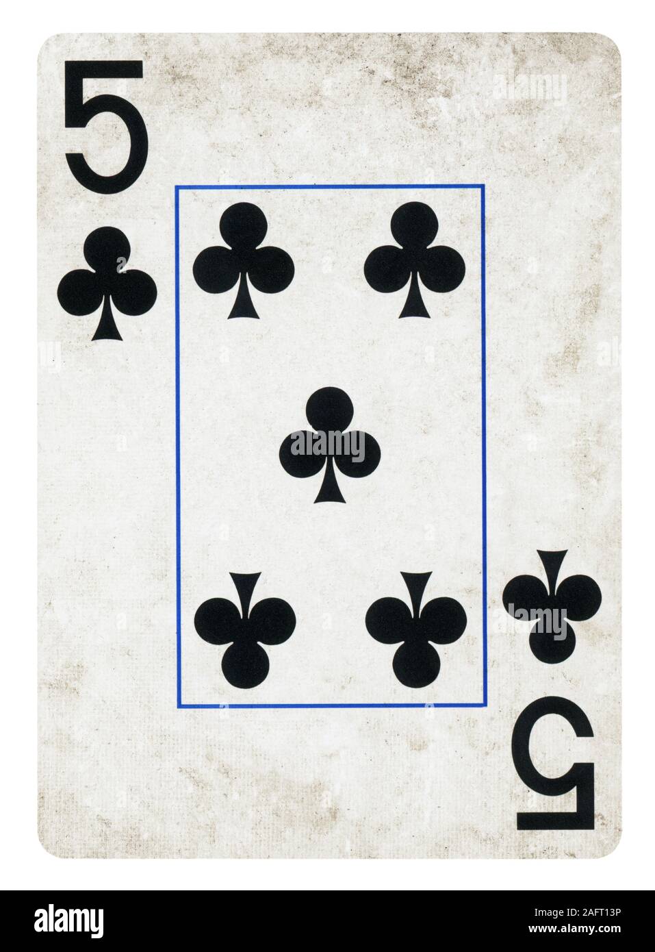 Five of Clubs Vintage playing card - isolated on white (clipping path ...