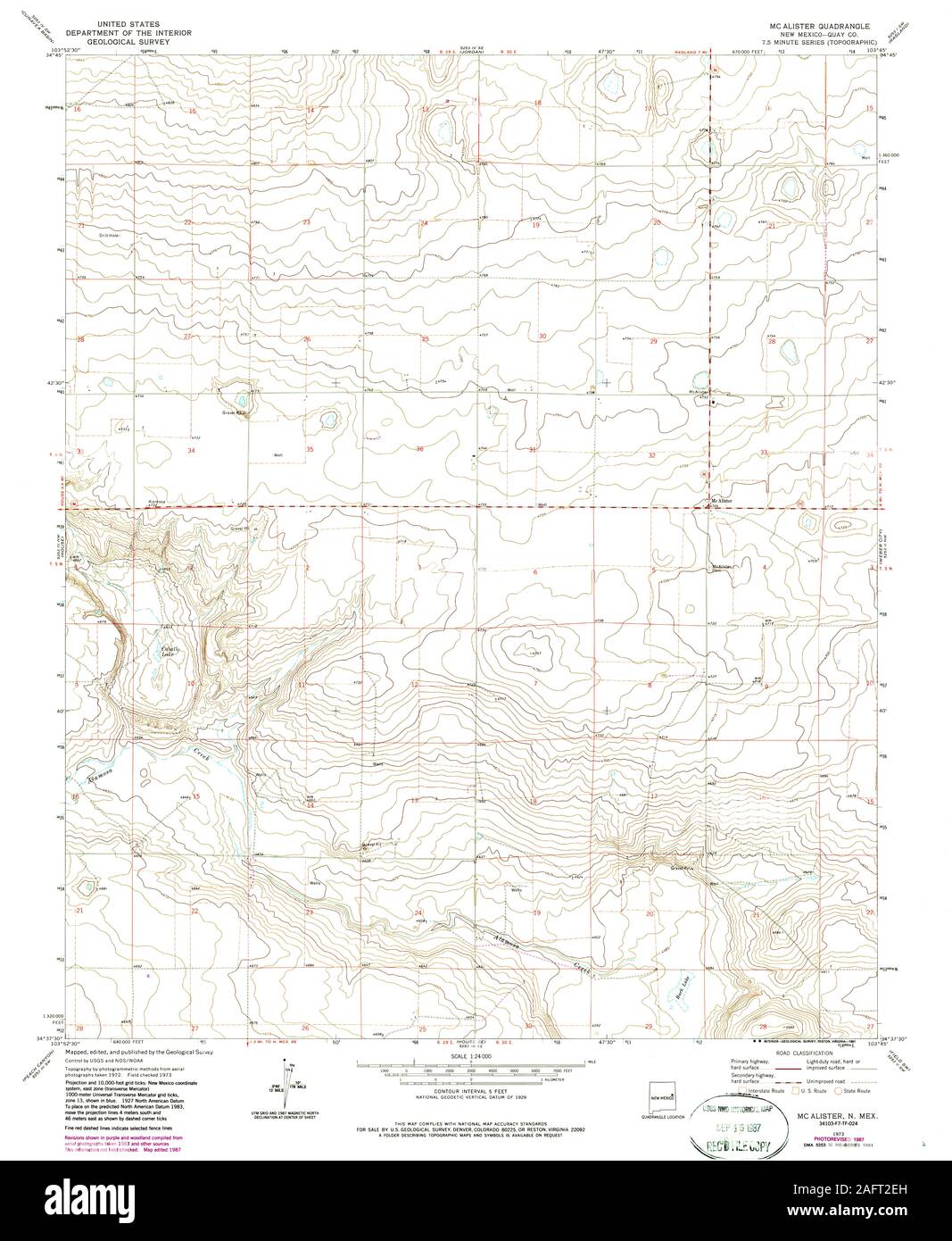 USGS TOPO Map New Mexico NM Mc Alister 193950 1973 24000 Restoration ...