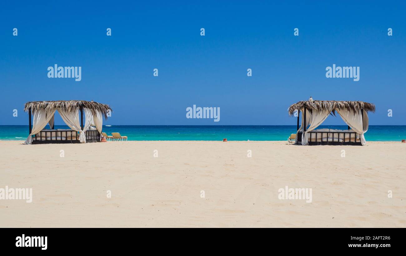 Marsa Matruh, Egypt. Elegant gazebo on the beach. Amazing sea with ...