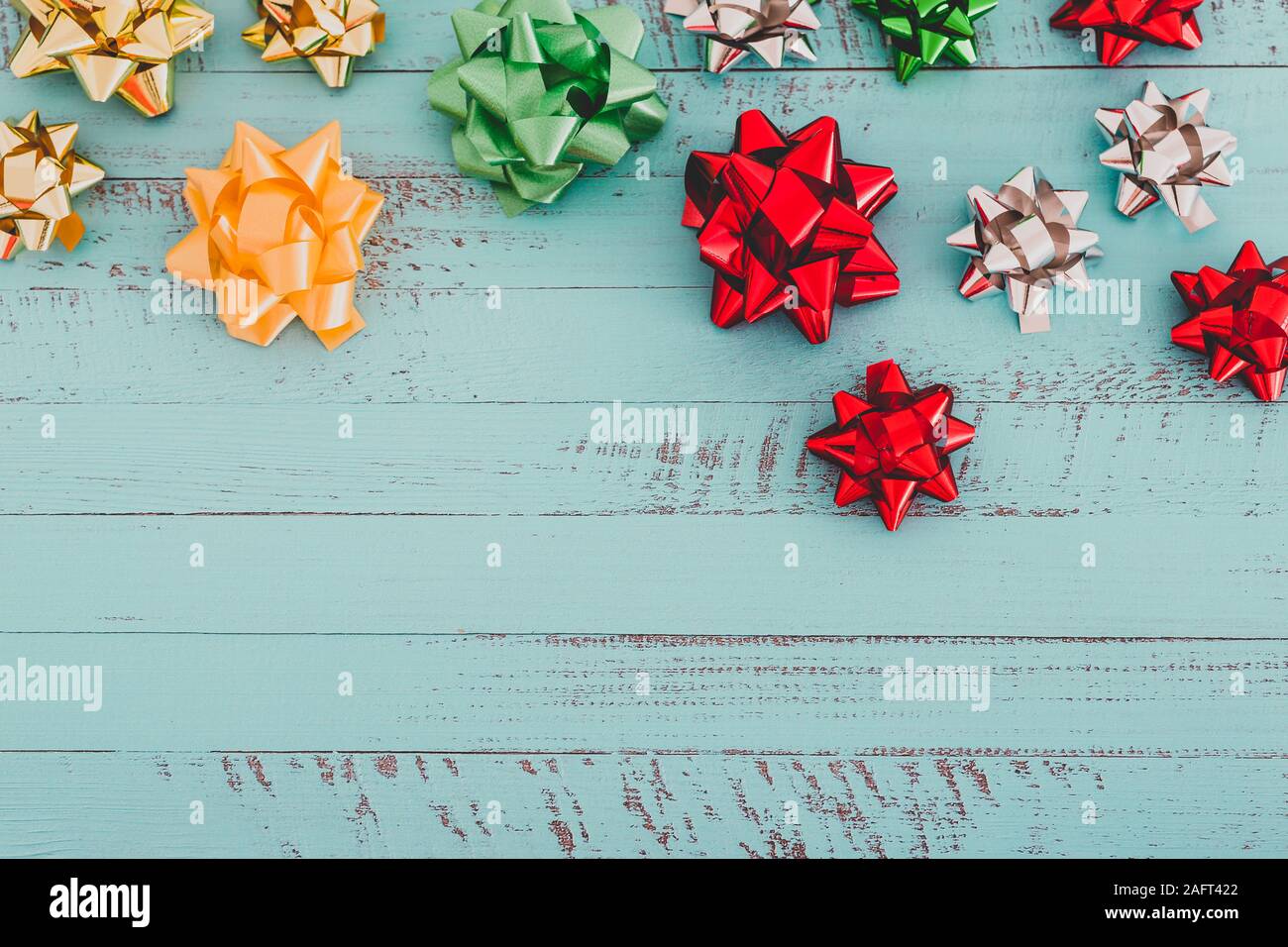 group of star ribbons to decorate wrapped present in CHristmas themed ...