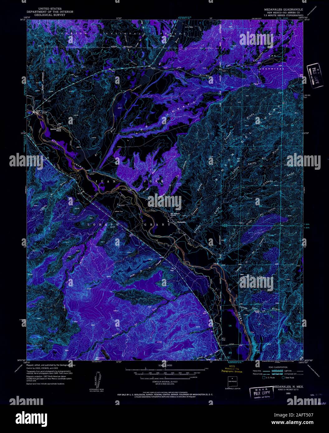 USGS TOPO Map New Mexico NM Medanales 191473 1953 24000 Inverted ...