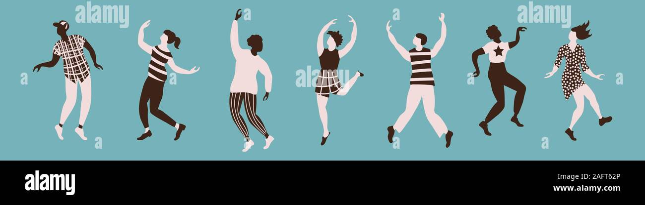 Horizontal poster with international dancing poses silhouettes. Set of ...