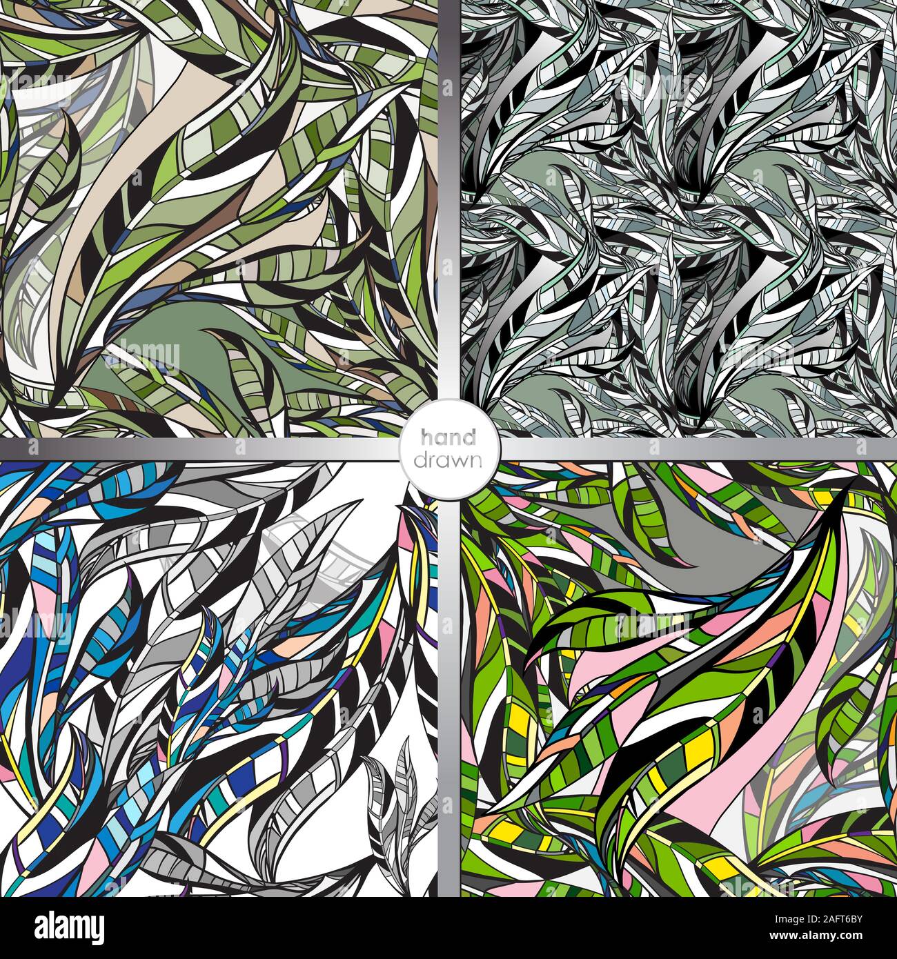 Leaves vector seamless backgrounds. Hand drawn leaf foliage patterns ...