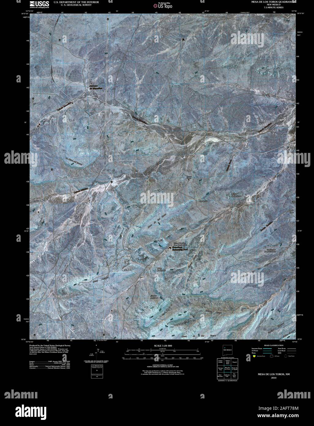USGS TOPO Map New Mexico NM Mesa De Los Toros 20100924 TM Inverted ...