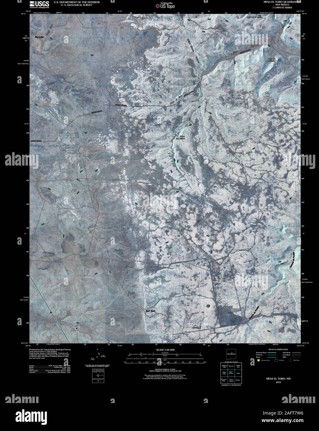 USGS TOPO Map New Mexico NM Mesa El Toro 20100826 TM Inverted ...