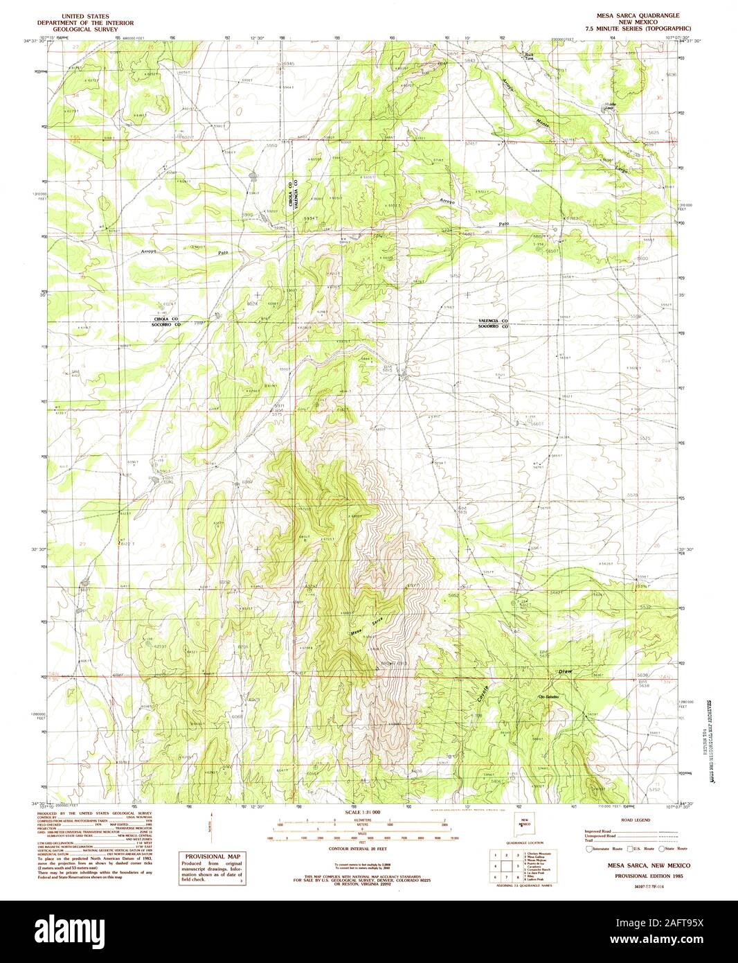 USGS TOPO Map New Mexico NM Mesa Sarca 193980 1985 24000 Restoration ...