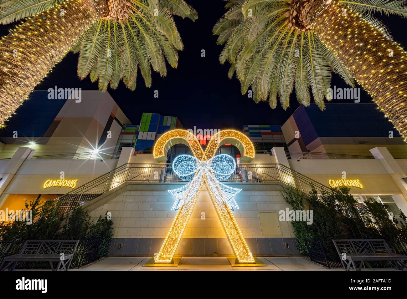 Las Vegas, DEC 12: Night view of the AMC theater christmas decoration ...