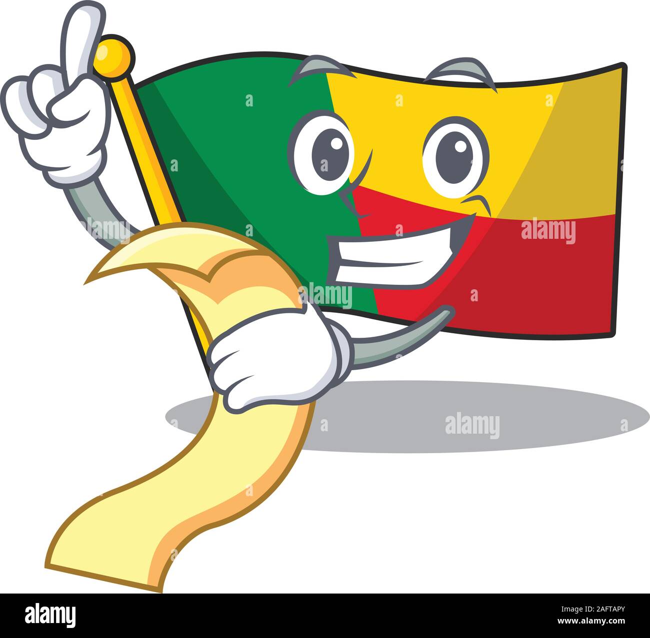 flag benin Scroll cartoon character holding menu ready to serve Stock ...
