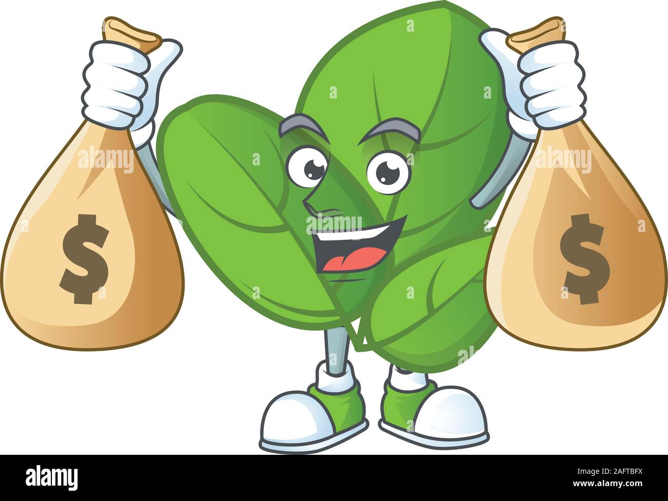Happy basil cartoon character with two money bags Stock Vector Image ...