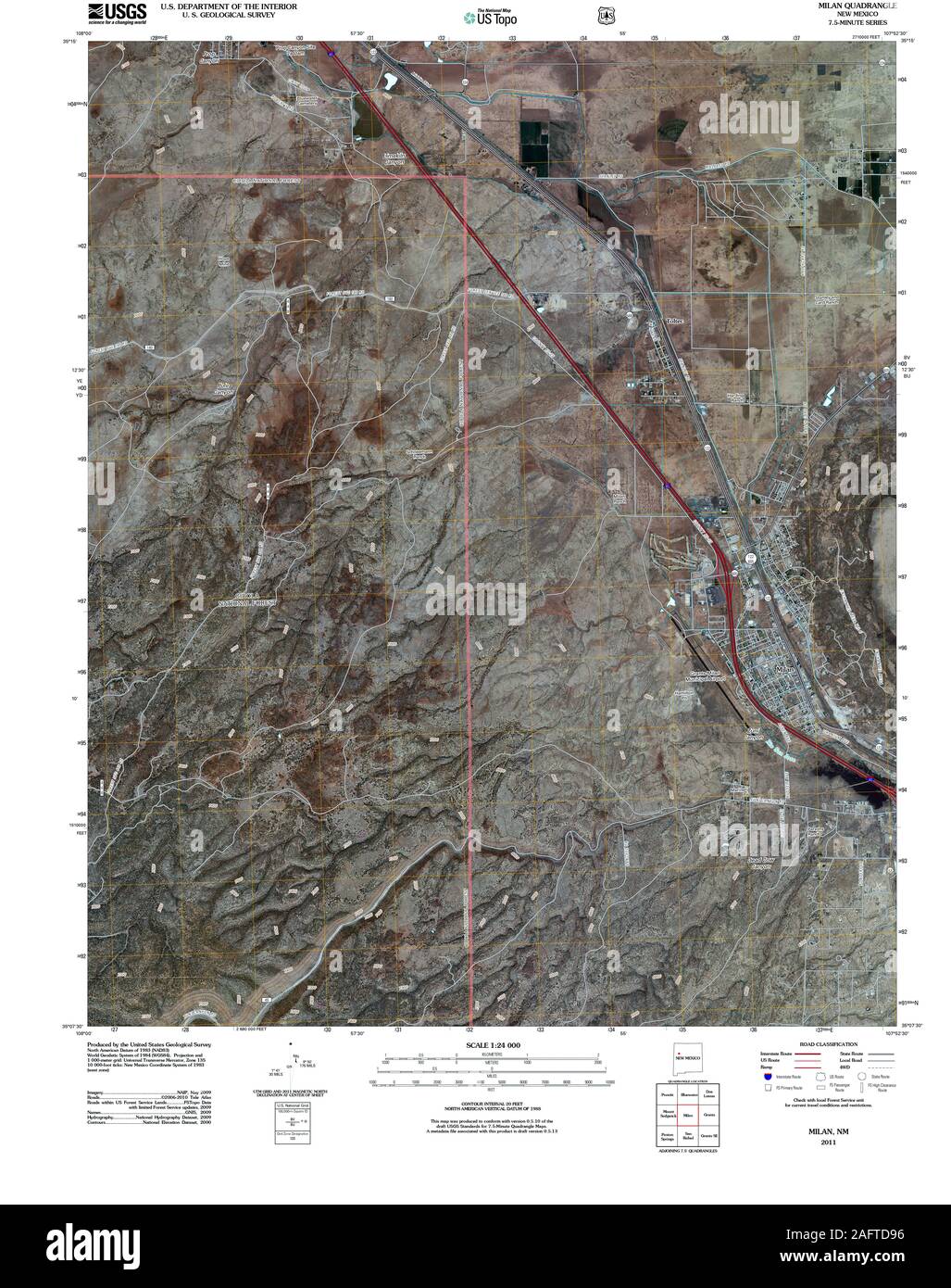 USGS TOPO Map New Mexico NM Milan 20110308 TM Restoration Stock Photo ...