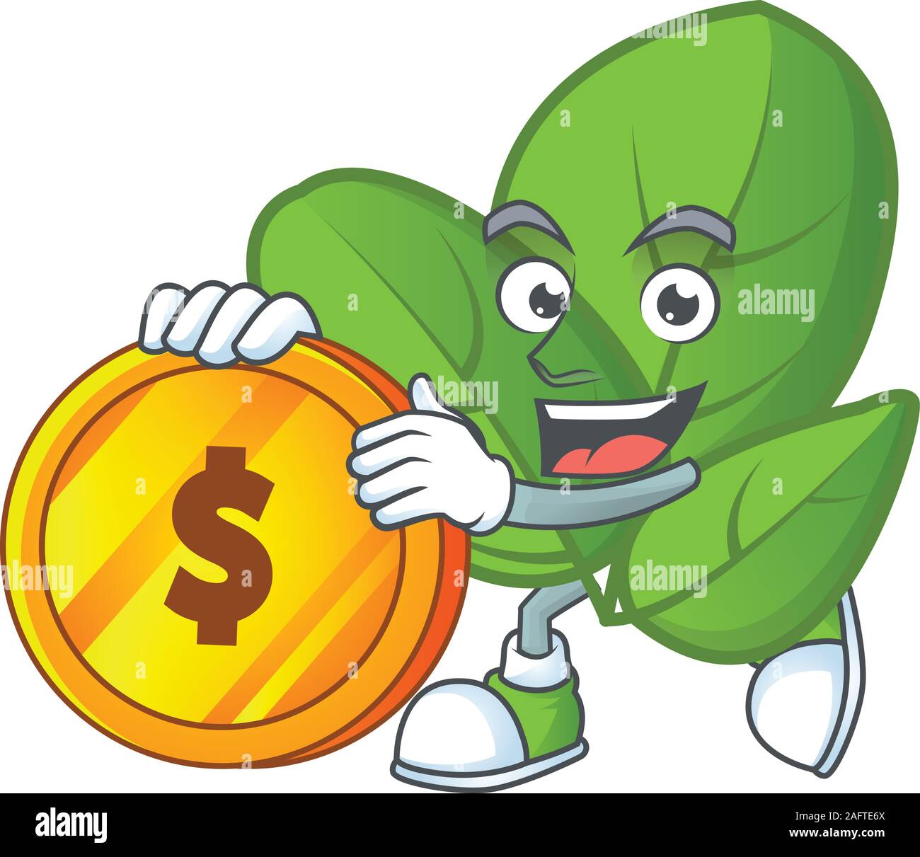 happy face basil cartoon character with gold coin Stock Vector Image ...