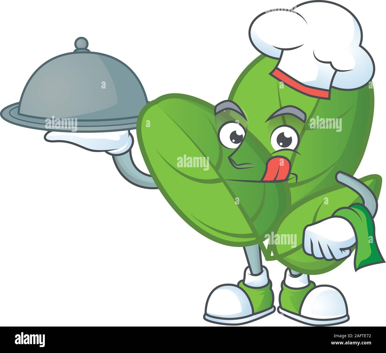 Cute basil as a Chef with hat and tray cartoon style design Stock ...