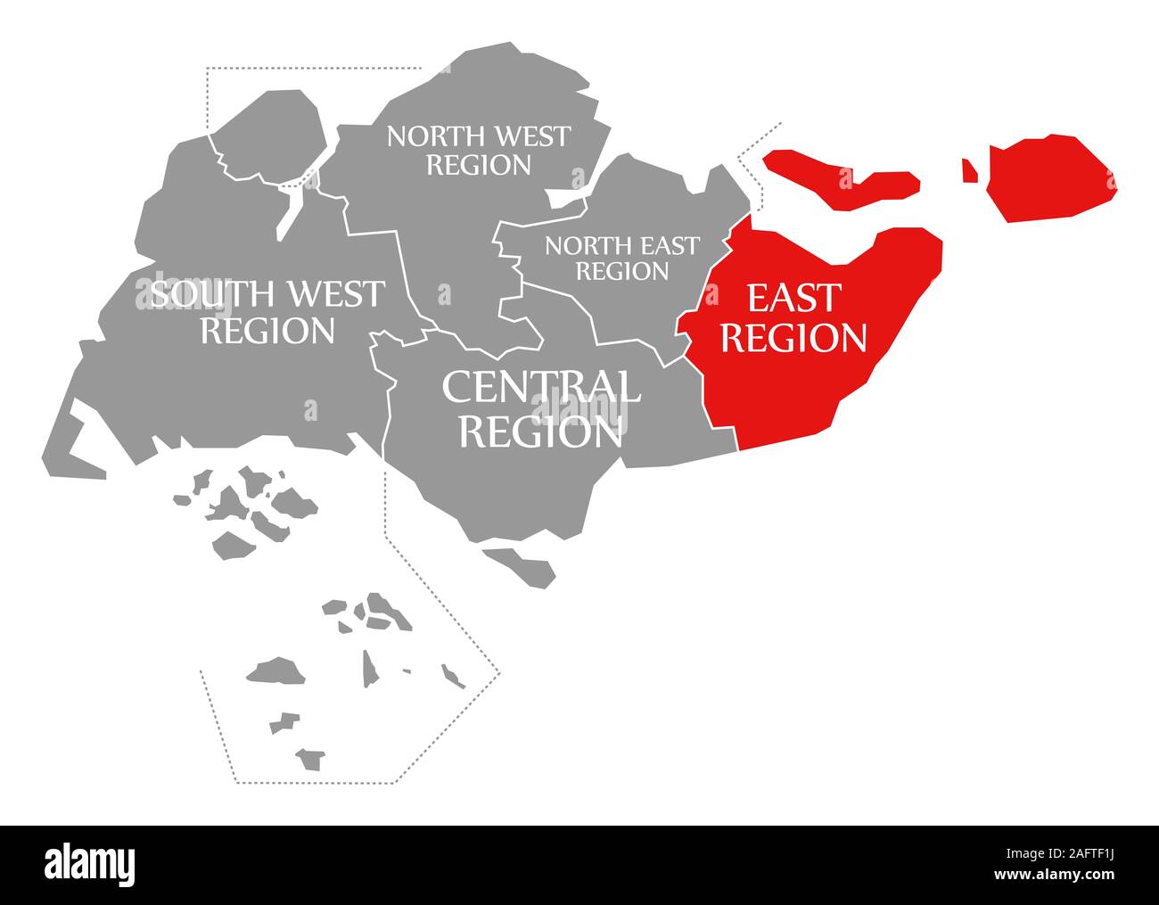 East Region red highlighted in map of Singapore Stock Photo - Alamy