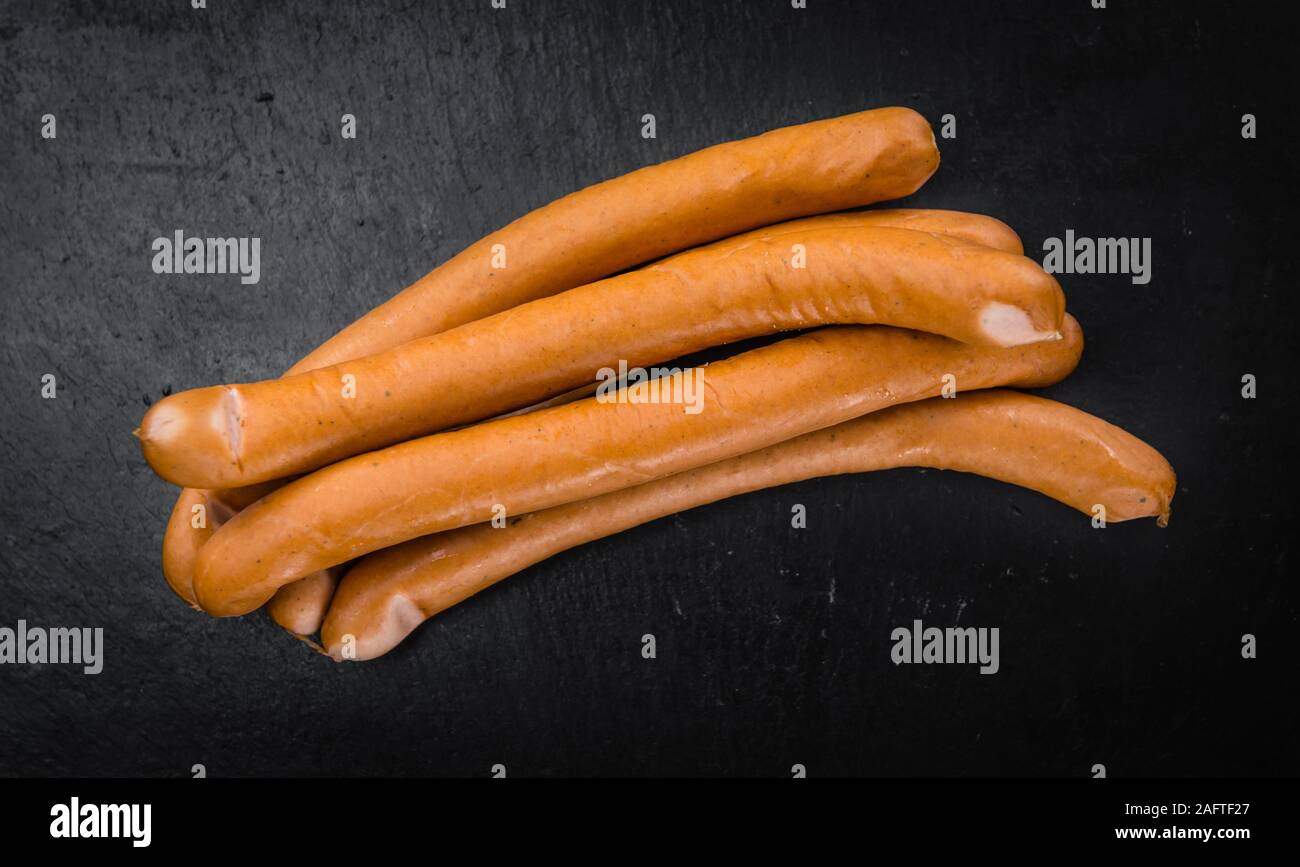 Fresh made German Sausages (Wiener) on a vintage background (close-up ...