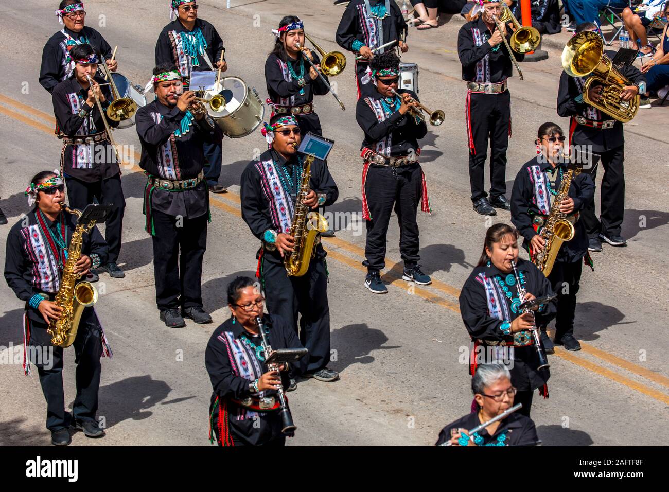 AUGUST 10, 2019 - GALLUP NEW MEXICO, USA - Marching band at 98th Gallup ...